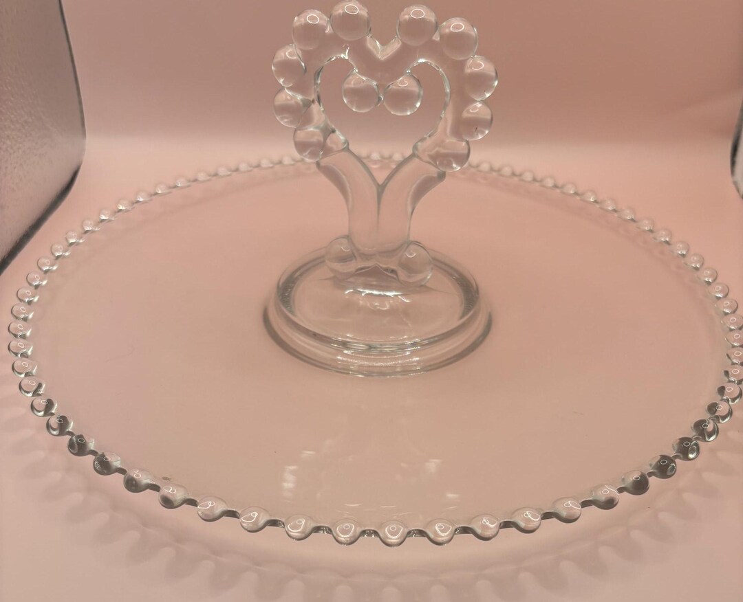 Antique Imperial Glass Heart Handle Pastry Tray Hors D'oeuvres Platter ...