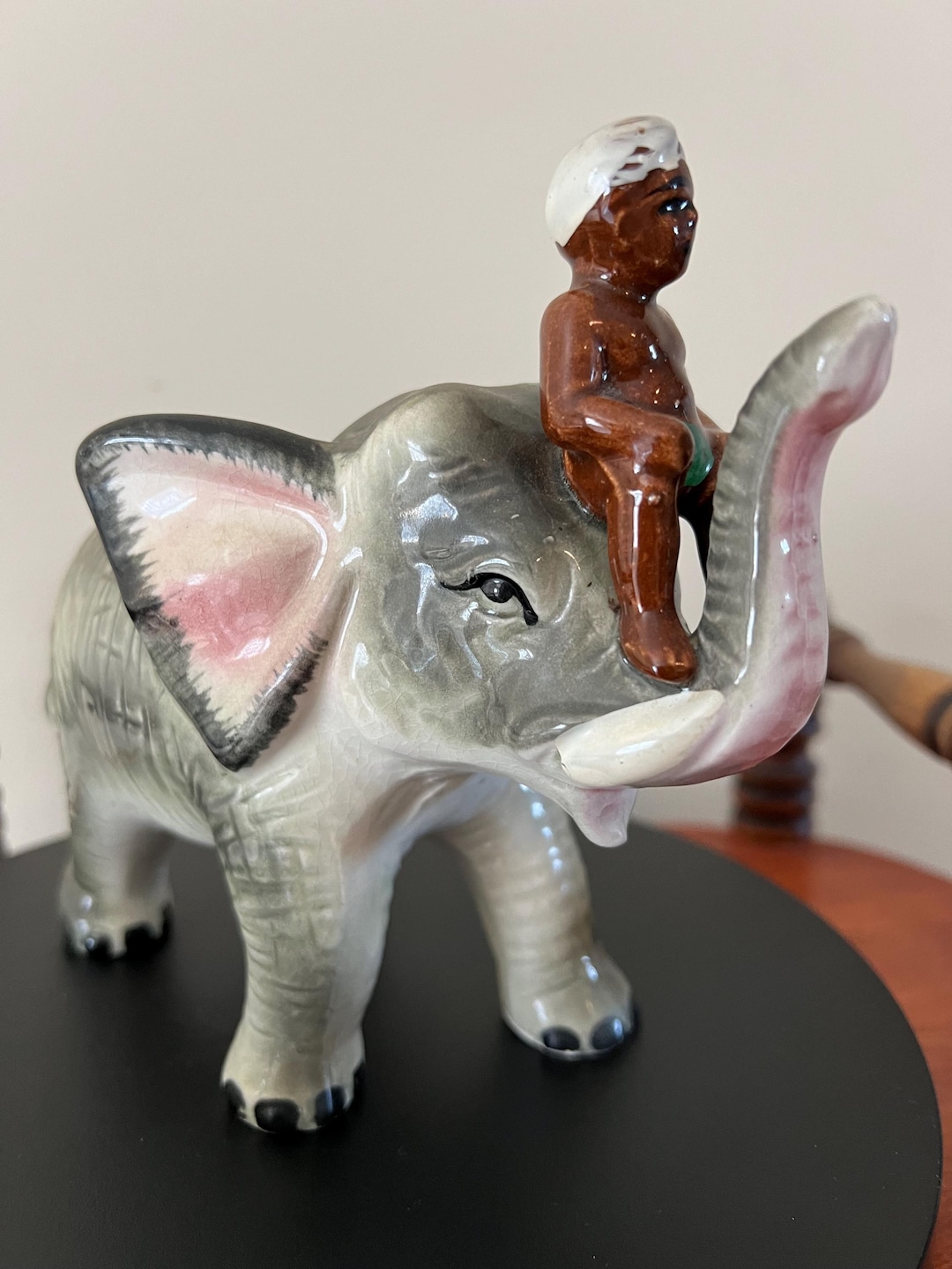 Vintage Ceramic Elephant Figurine: Trunk Up, Man Rider, Made in Japan ...