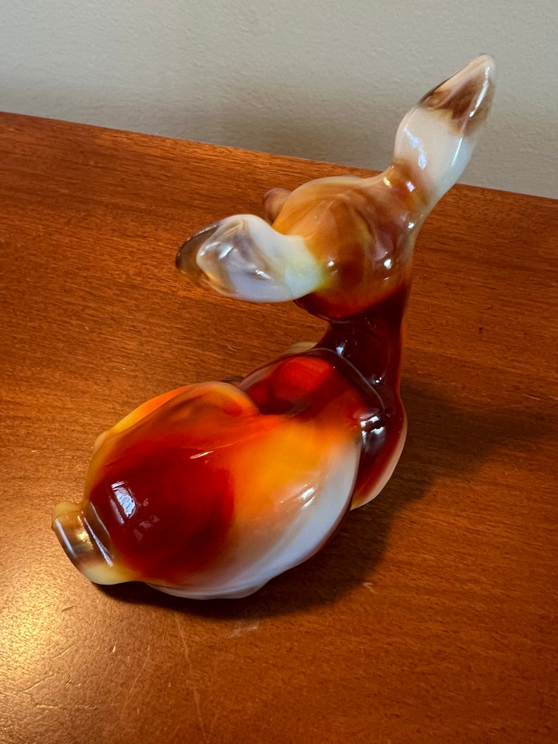 Vintage Fenton Fawn Deer Ruby Marble 1984 Special Order Satin Glass Art ...