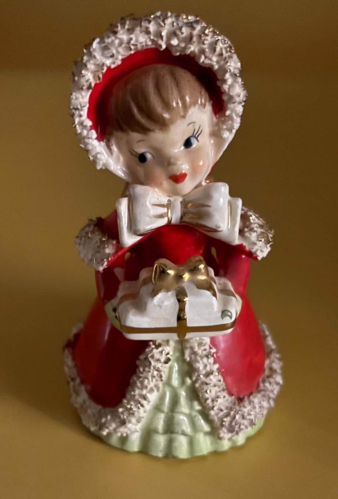 Vintage Lefton Christmas Girl Bell Hand Painted Porcelain Figurines ...