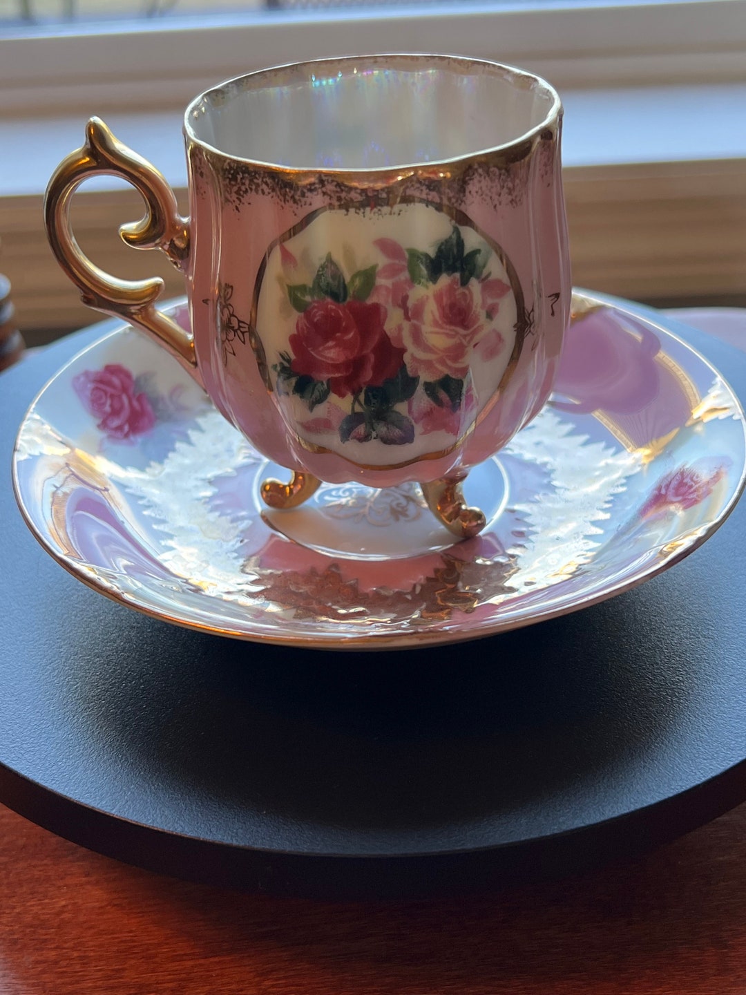 Vintage Shafford Bone China Tea Cup and Saucer: Rose and Gold Hand ...