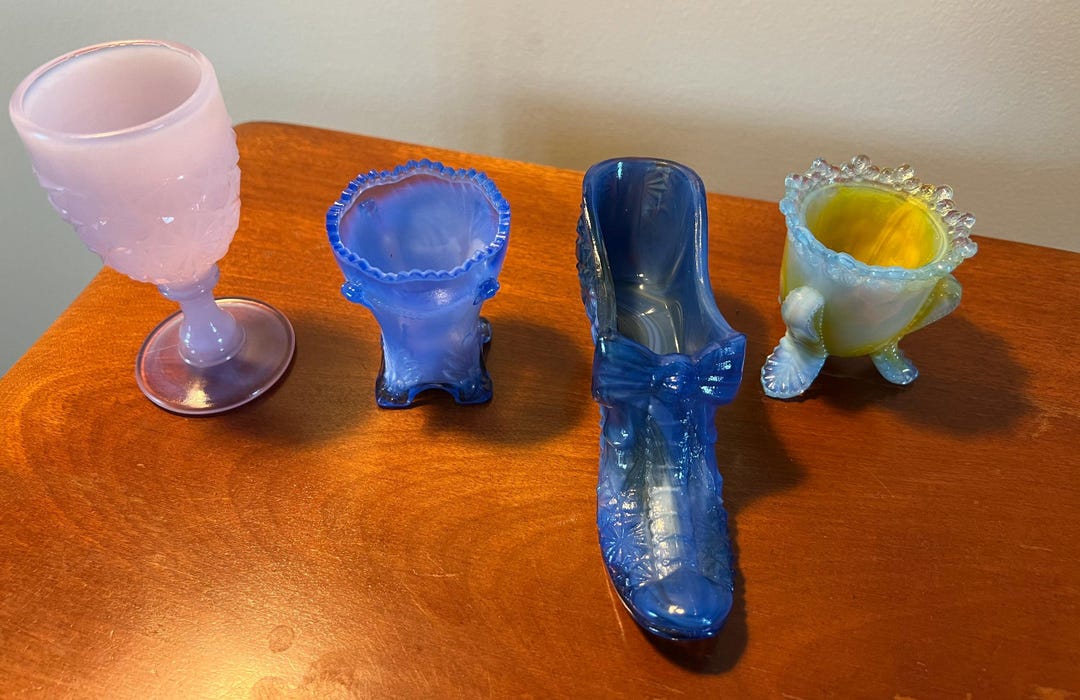 Vintage Boyd Art Glass Collection Blue Shoe Purple Goblet Footed Vase ...