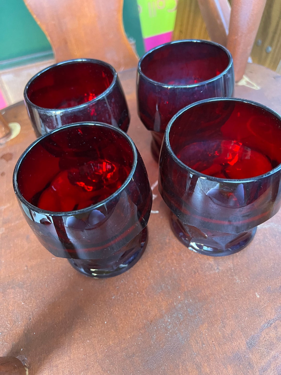 4 Vintage Fenton Royal Ruby Red Goblets Cups Glasses Glass Tumblers Anchor Hocking Georgian