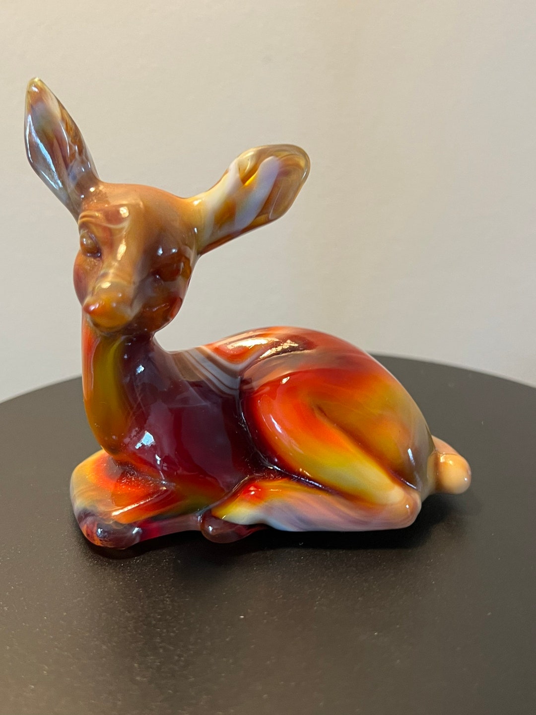 Vintage Fenton Fawn Deer Ruby Marble 1984 Special Order Satin Glass Art ...