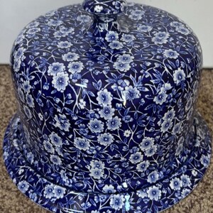 Burleigh Ware Large CALICO Blue Cheese Dome or Cake Plate With Cover ...