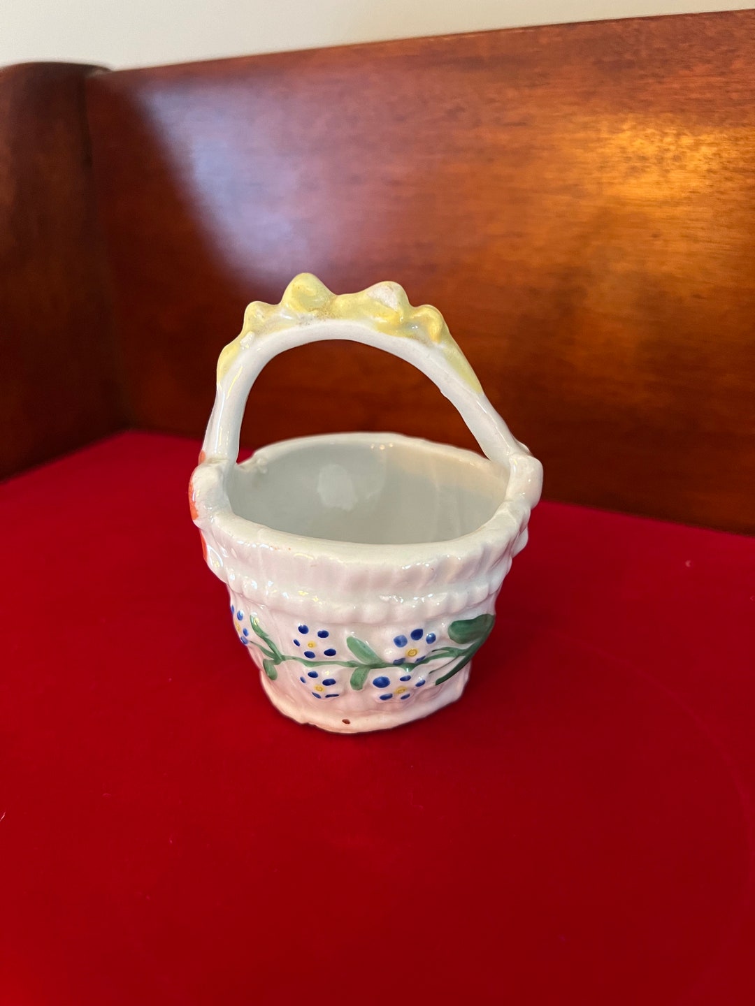 Vintage Hand Painted Ceramic Basket With Handle, Delicate Ceramic ...
