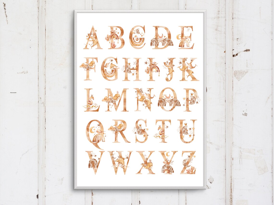 Boho Alphabet Poster A4 A3 ABC Poster Nursery Gift - Etsy