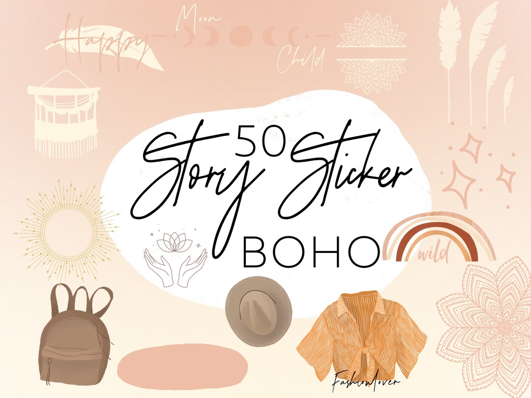 50 Story Stickers Boho, Boho Style, Instagram Story Stickers, Bohemian ...