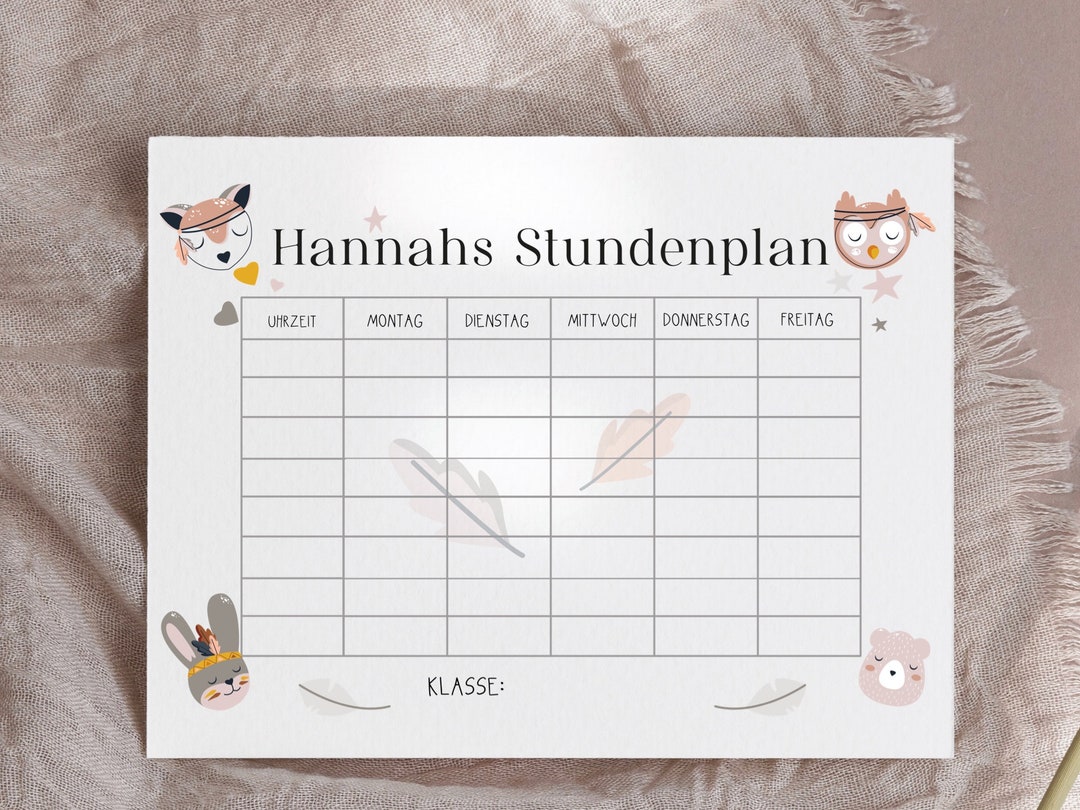Personalized Timetable With Animals School Enrolment Girls - Etsy