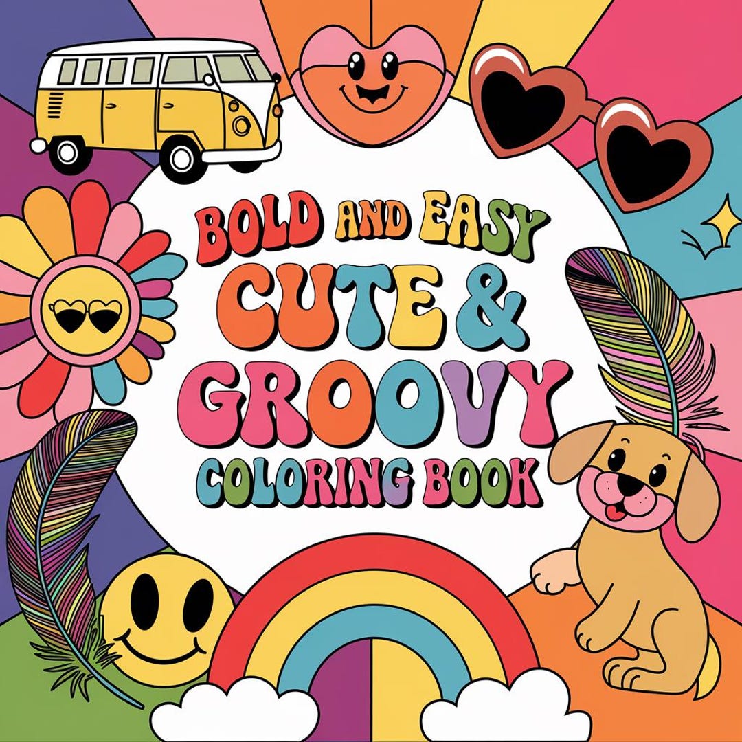 Cute Groovy Coloring Pages | 138 Retro Aesthetic PDF | Fun Digital ...