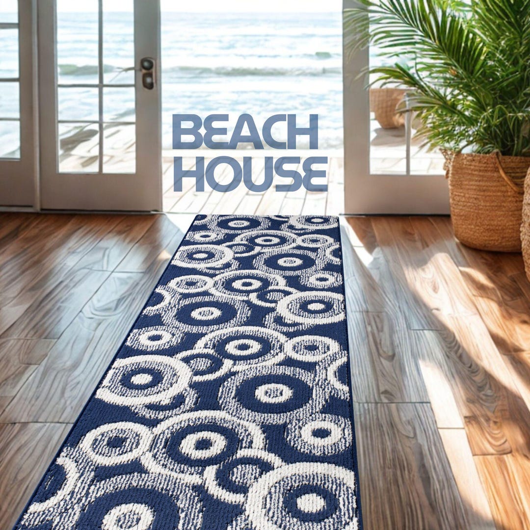Extra Wide Runner Rug – Retro Modern Coastal Luxury – Non Slip Custom ...