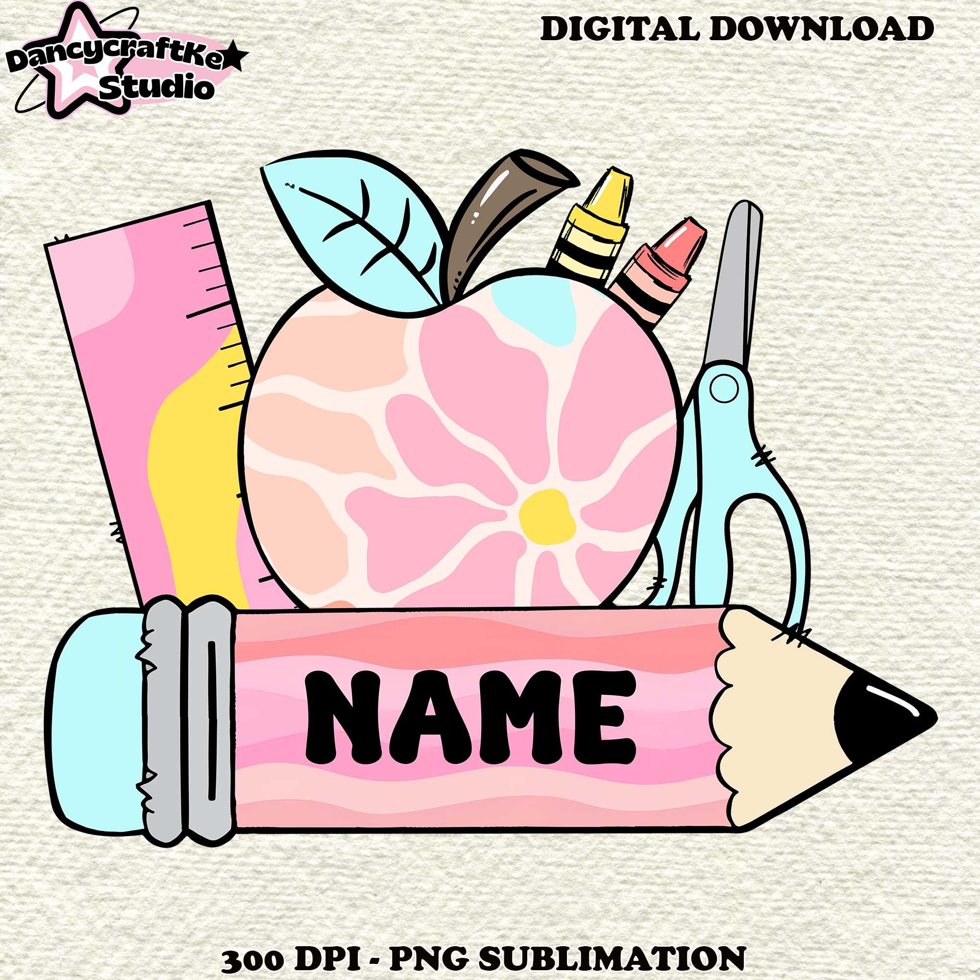 Custom Name Kids Png, Teacher Png, Retro Apple Png, Groovy Pencil Png ...