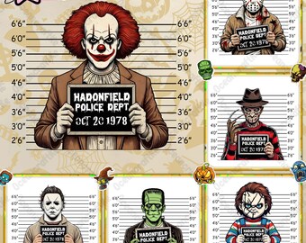 6 Friends Horror Characters Mugshot Png Bundle, Happy Halloween Png ...