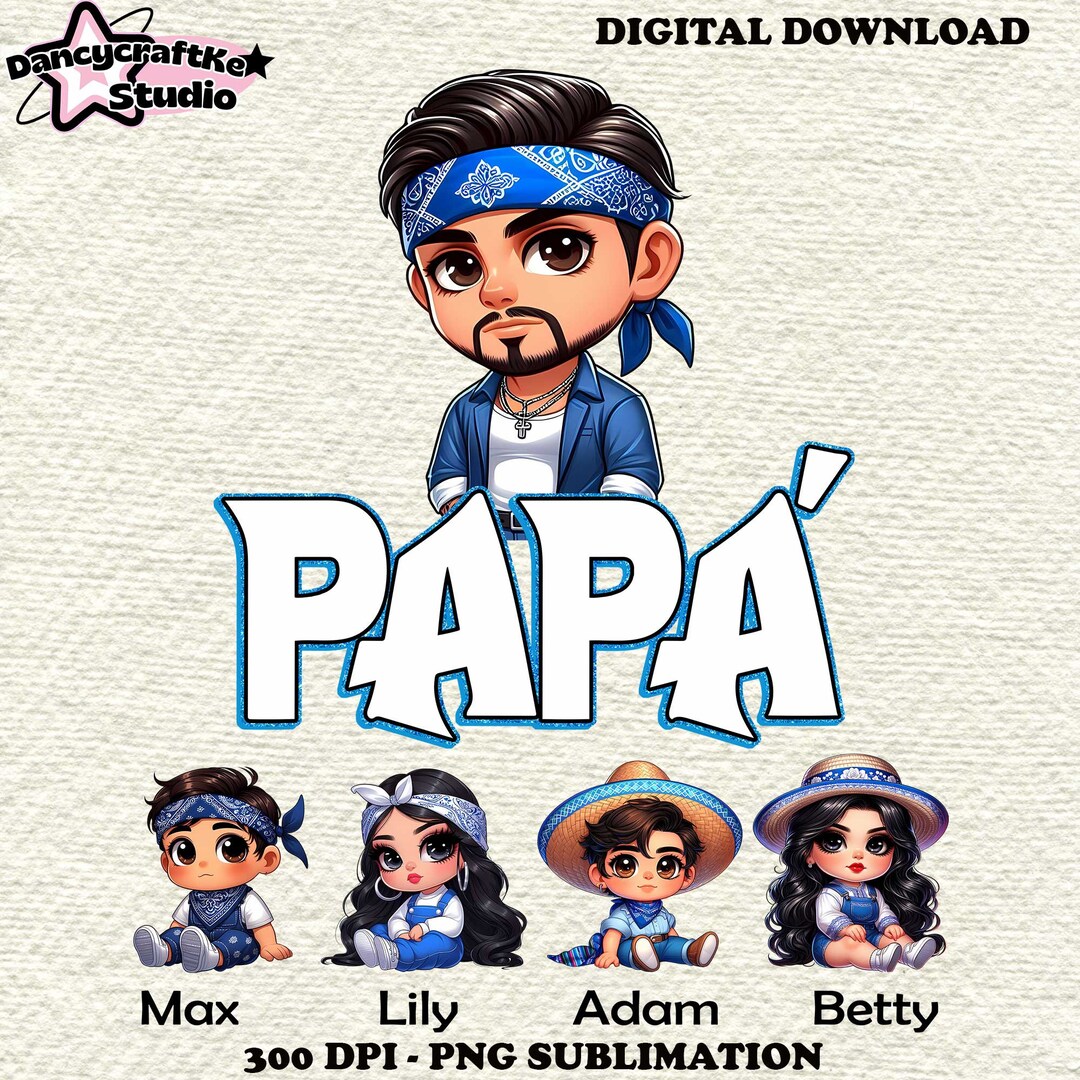 Custom Chibi Latina Fathers Day Png, Papá Chicano Dad Png, Name Kids ...