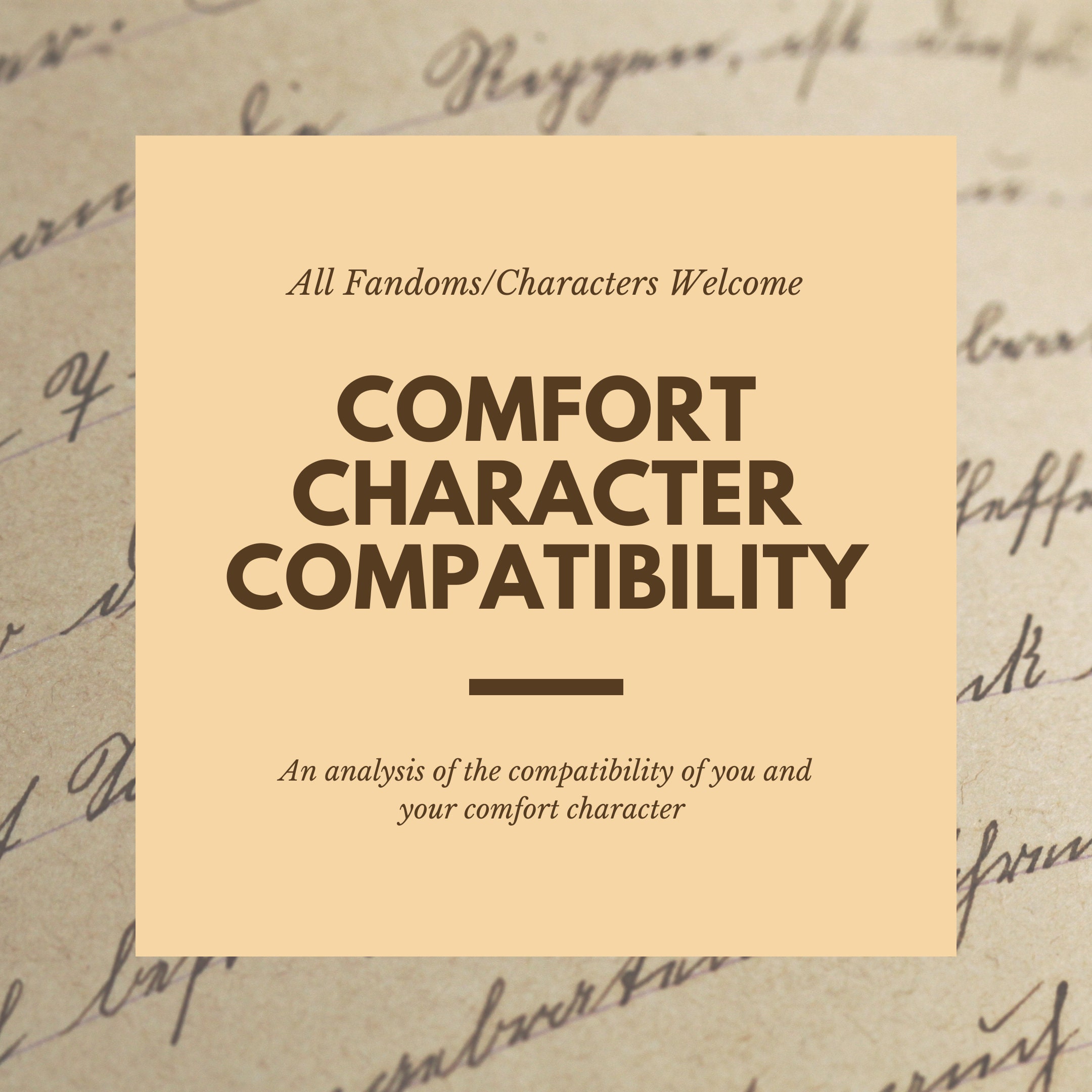 Comfort Character Compatibility/match Up/soulmate Analysis - Etsy