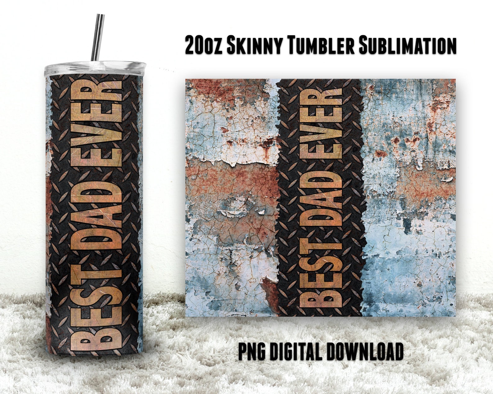 Best Dad Ever Rust Metal Seamless 20oz Skinny Tapered & - Etsy
