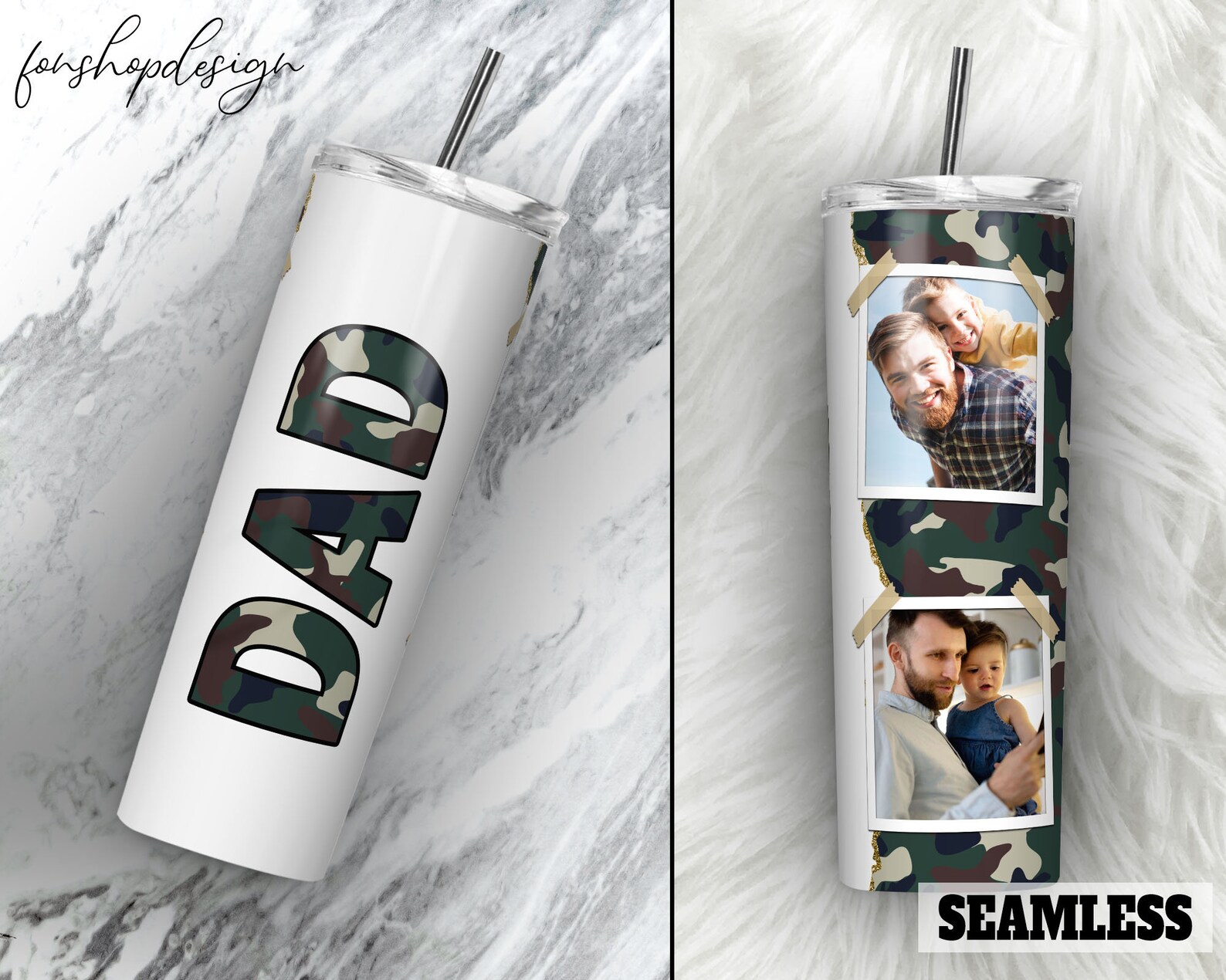 Dad Camo Green Camouflage Photo Frame 20oz Skinny Tapered & - Etsy