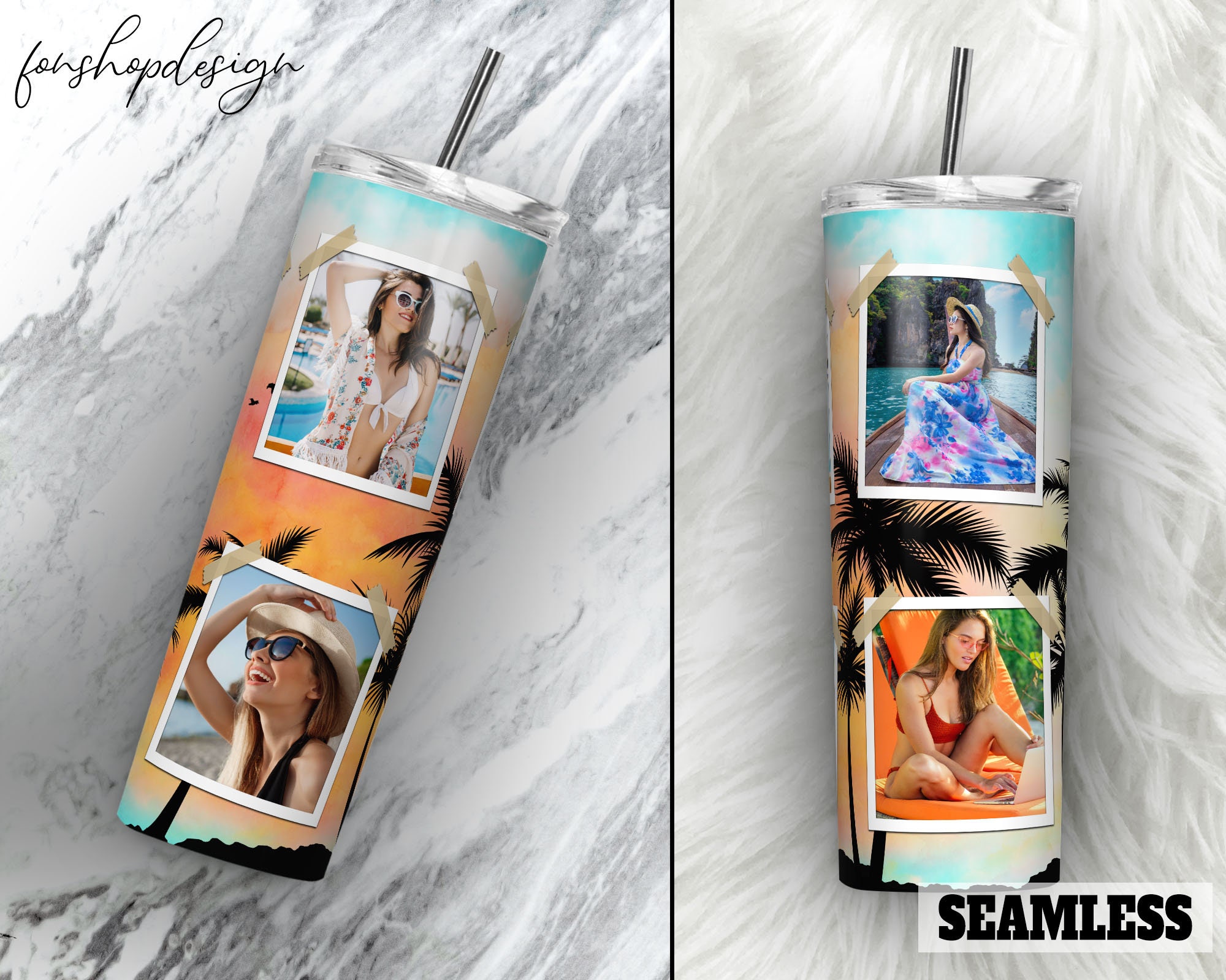 Beach Summer Palm Photo Frame 20oz Skinny Tapered & Straight - Etsy