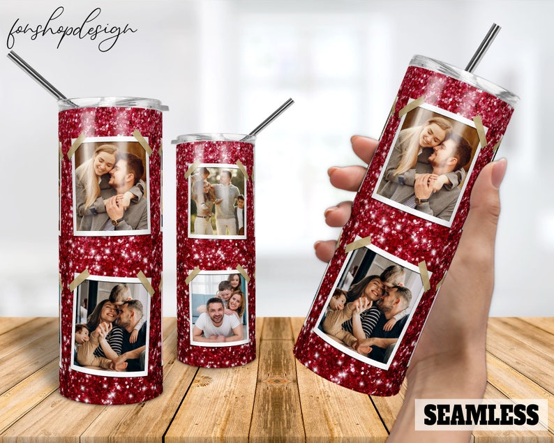 Red Glitter Photo Frame 20oz Skinny Tapered & Straight Tumbler - Etsy
