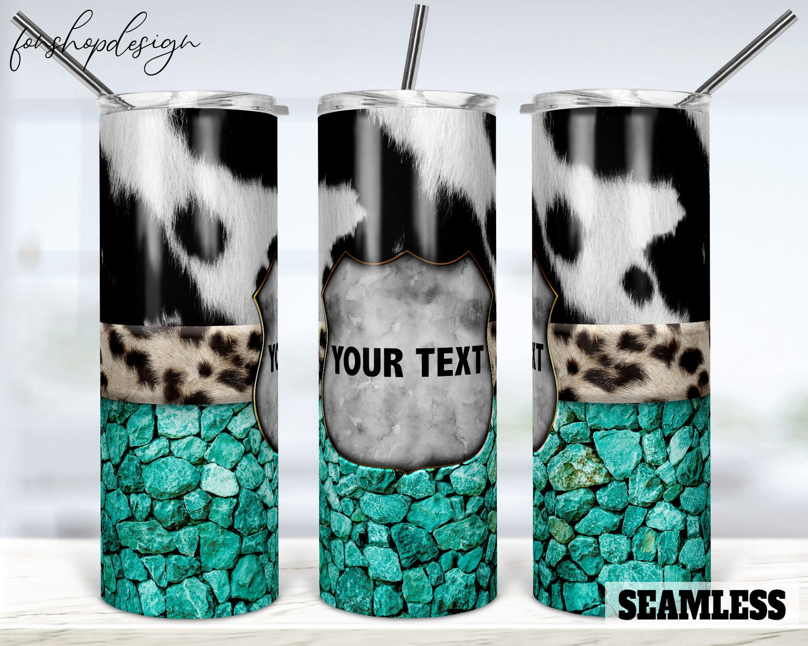 Cow Print Turquoise Seamless 20oz Skinny Tapered & Straight - Etsy