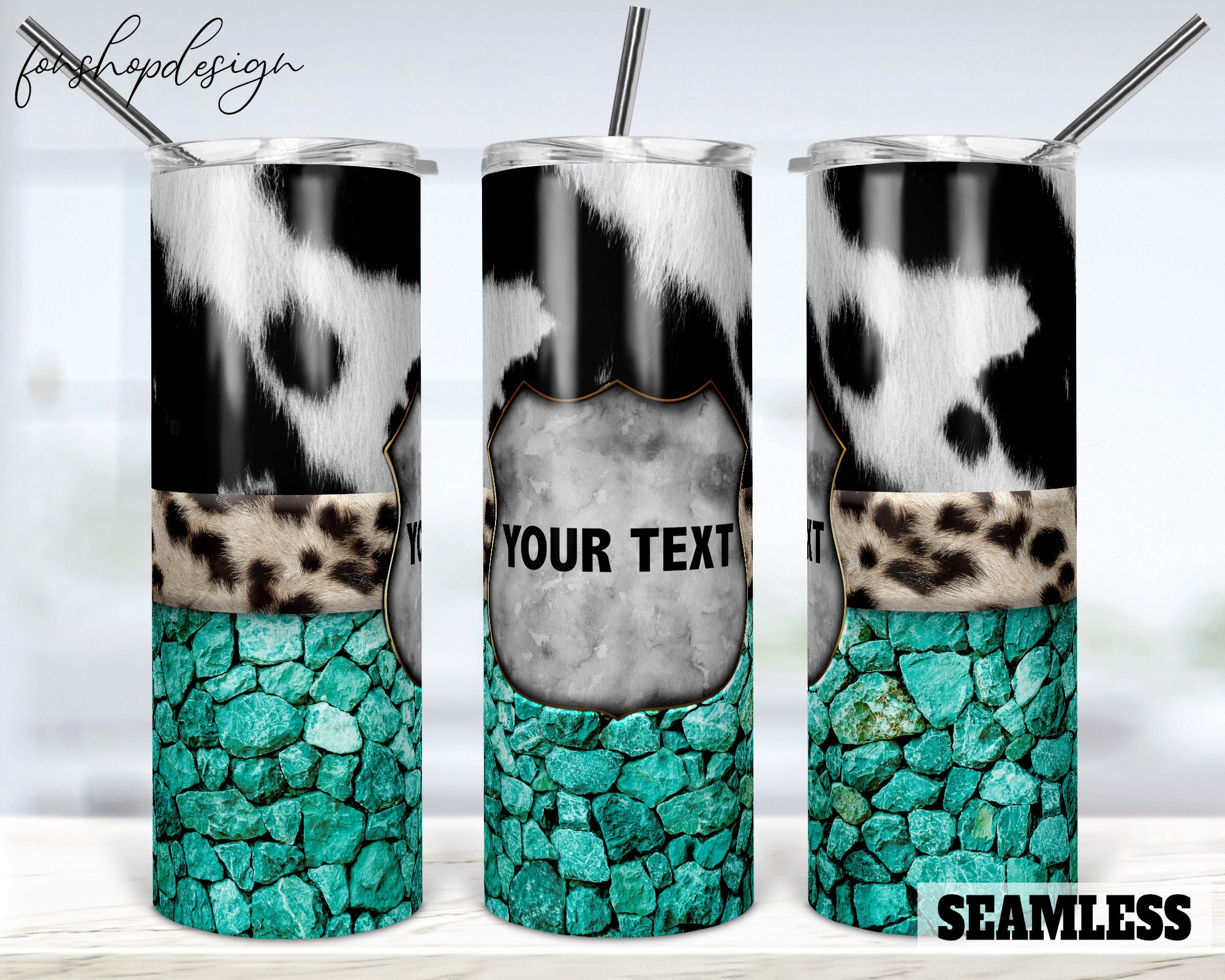 Cow Print Turquoise Seamless 20oz Skinny Tapered & Straight Tumbler ...