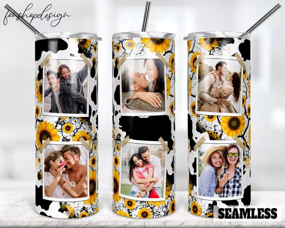 Cow Sunflowers Cowhide Photo Frame 20oz Skinny Tapered & - Etsy