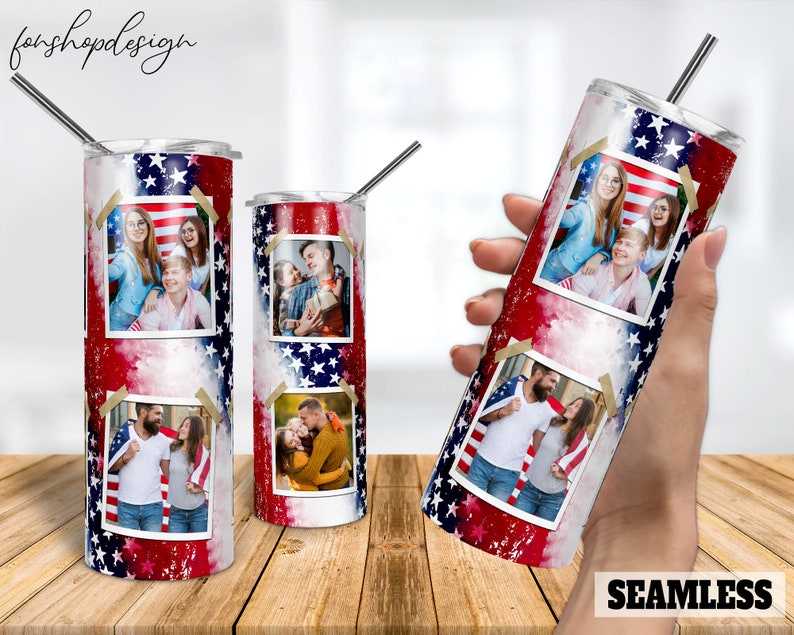 Red White and Blue Photo Frame 20oz Skinny Tapered & Straight - Etsy