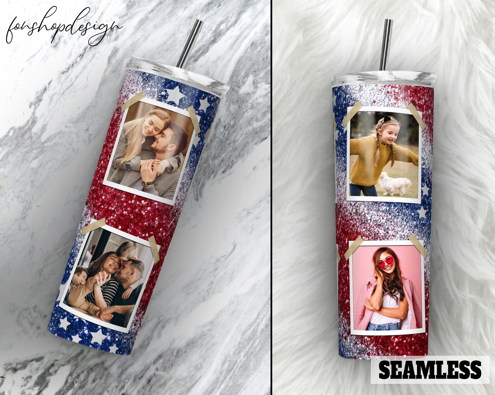 Red White Blue Glitter Photo Frame 20oz Skinny Tapered & - Etsy