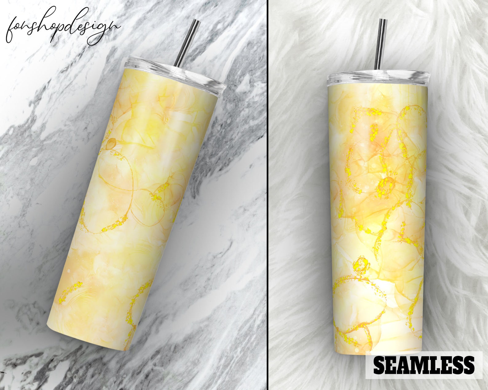 Yellow Glitter Alcohol Ink Seamless 20oz Skinny Tapered & - Etsy