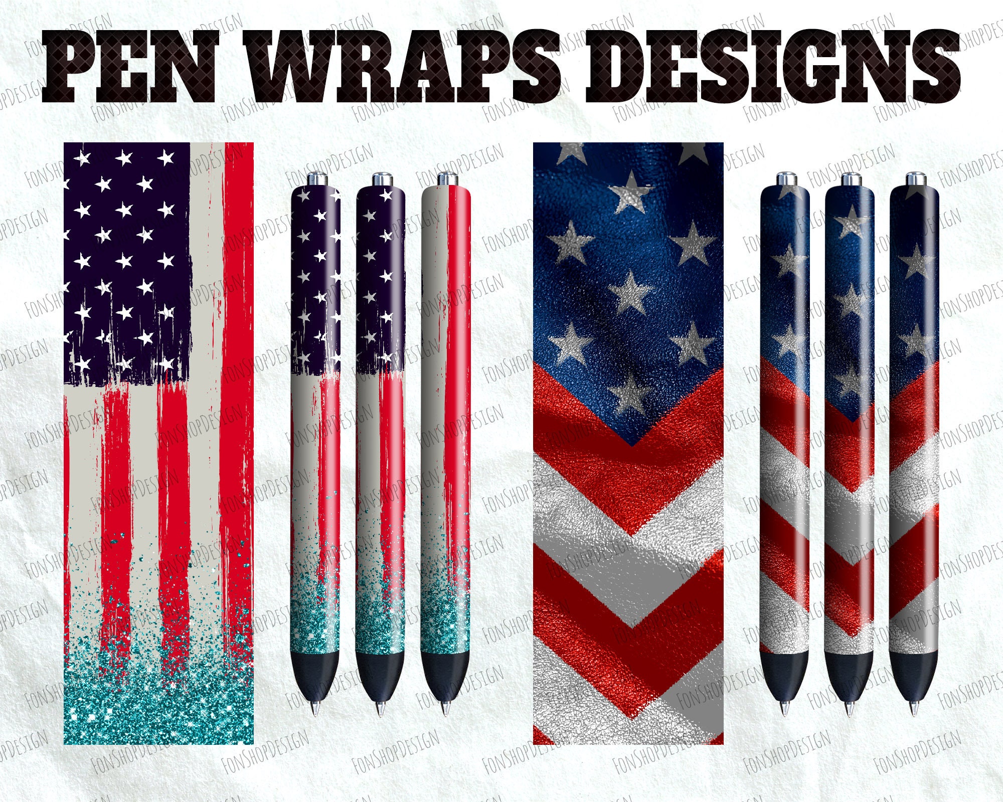 America Usa Flag Pen Wrap File Set, Waterslide or Printable Vinyl Png ...