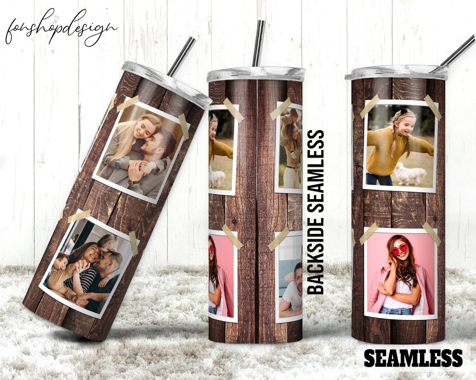 Rustic Wood Seamless Photo Collage Frame 20oz Skinny Tapered - Etsy