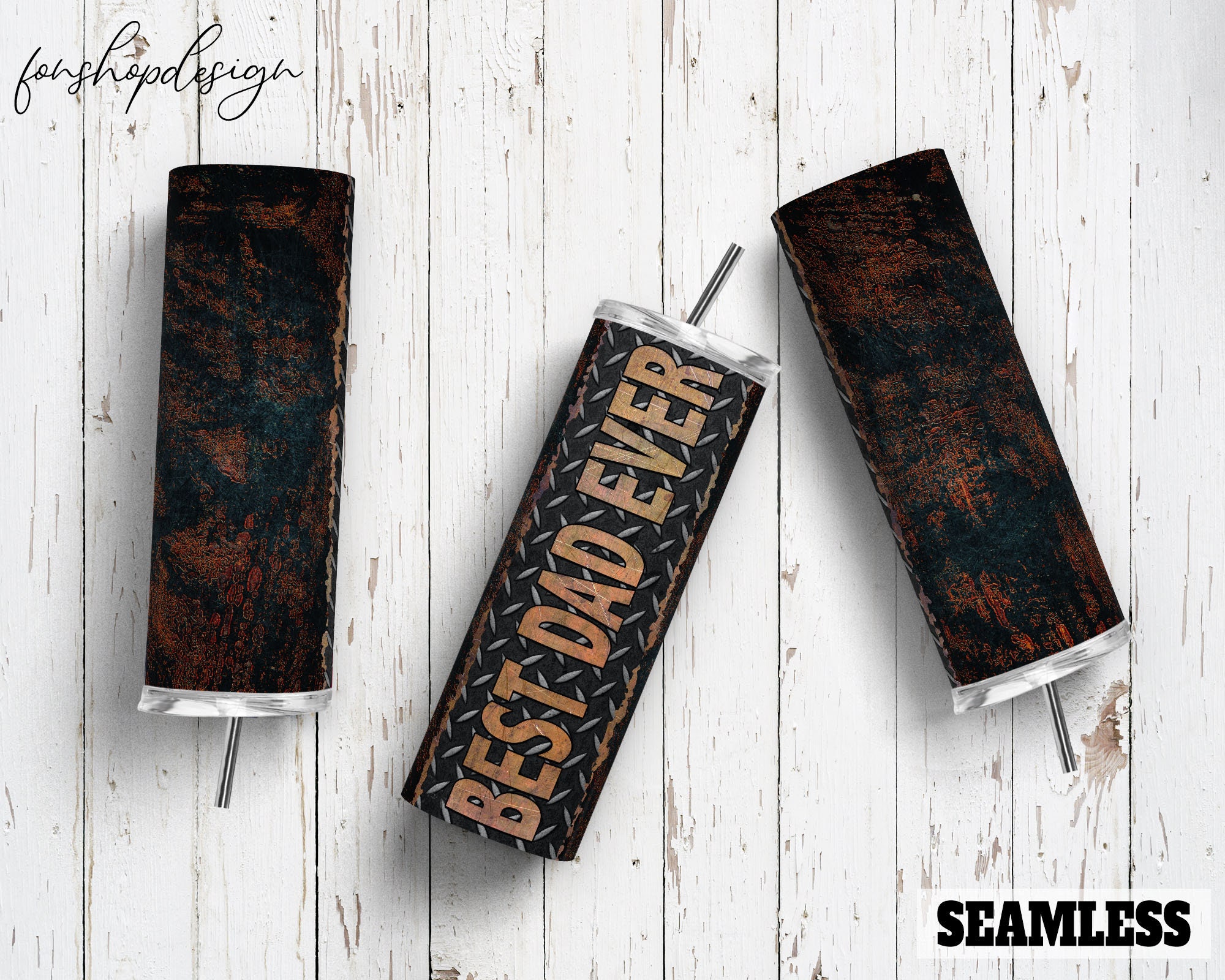 Best Dad Ever Rust Metal Seamless 20oz Skinny Tapered & - Etsy