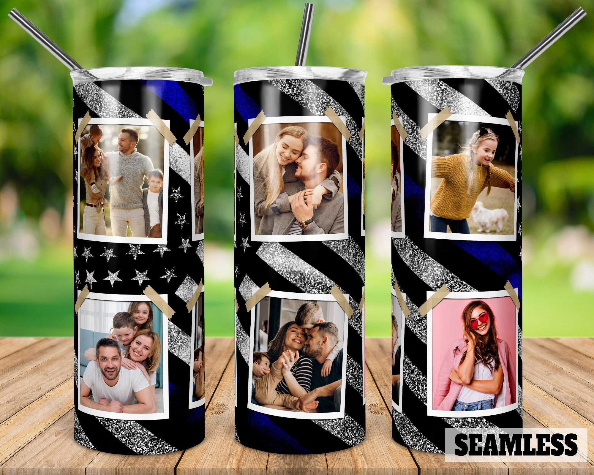 Back The Blue Police Officer Photo Frame 20oz Skinny Tapered & | Etsy