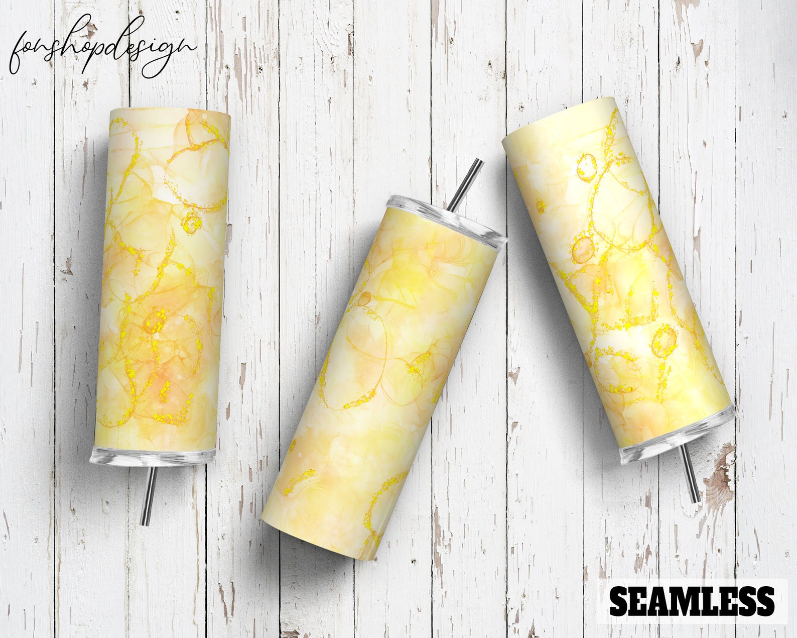 Yellow Glitter Alcohol Ink Seamless 20oz Skinny Tapered & - Etsy