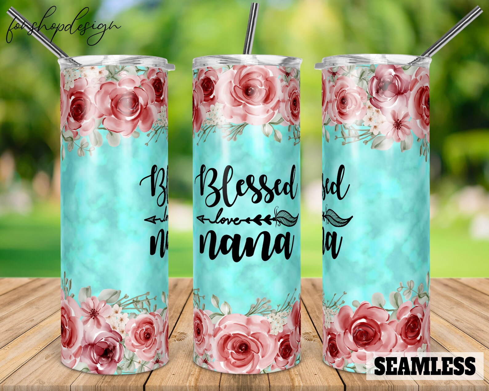 Blessed Nana Rose Marble Seamless 20oz Skinny Tapered & - Etsy