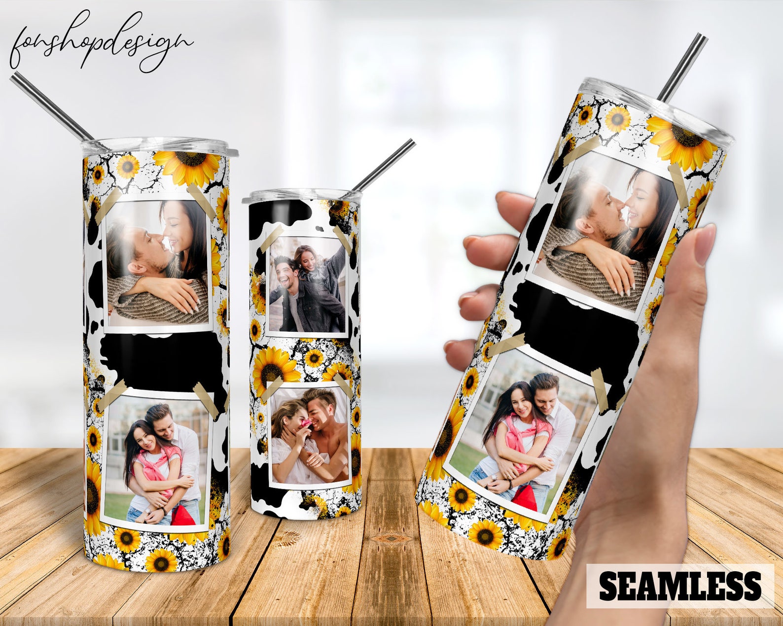 Cow Sunflowers Cowhide Photo Frame 20oz Skinny Tapered & - Etsy