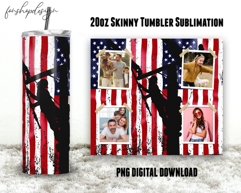 American Flag Lineman Photo Frame 20oz Skinny Tapered & - Etsy