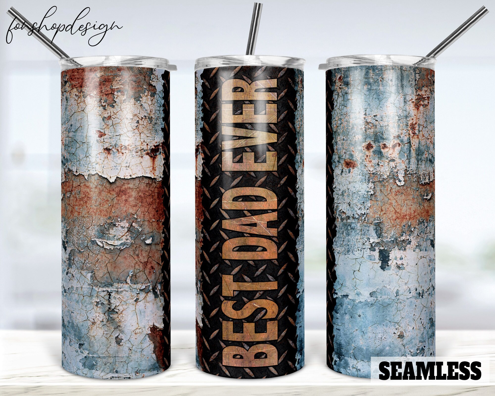 Best Dad Ever Rust Metal Seamless 20oz Skinny Tapered & - Etsy