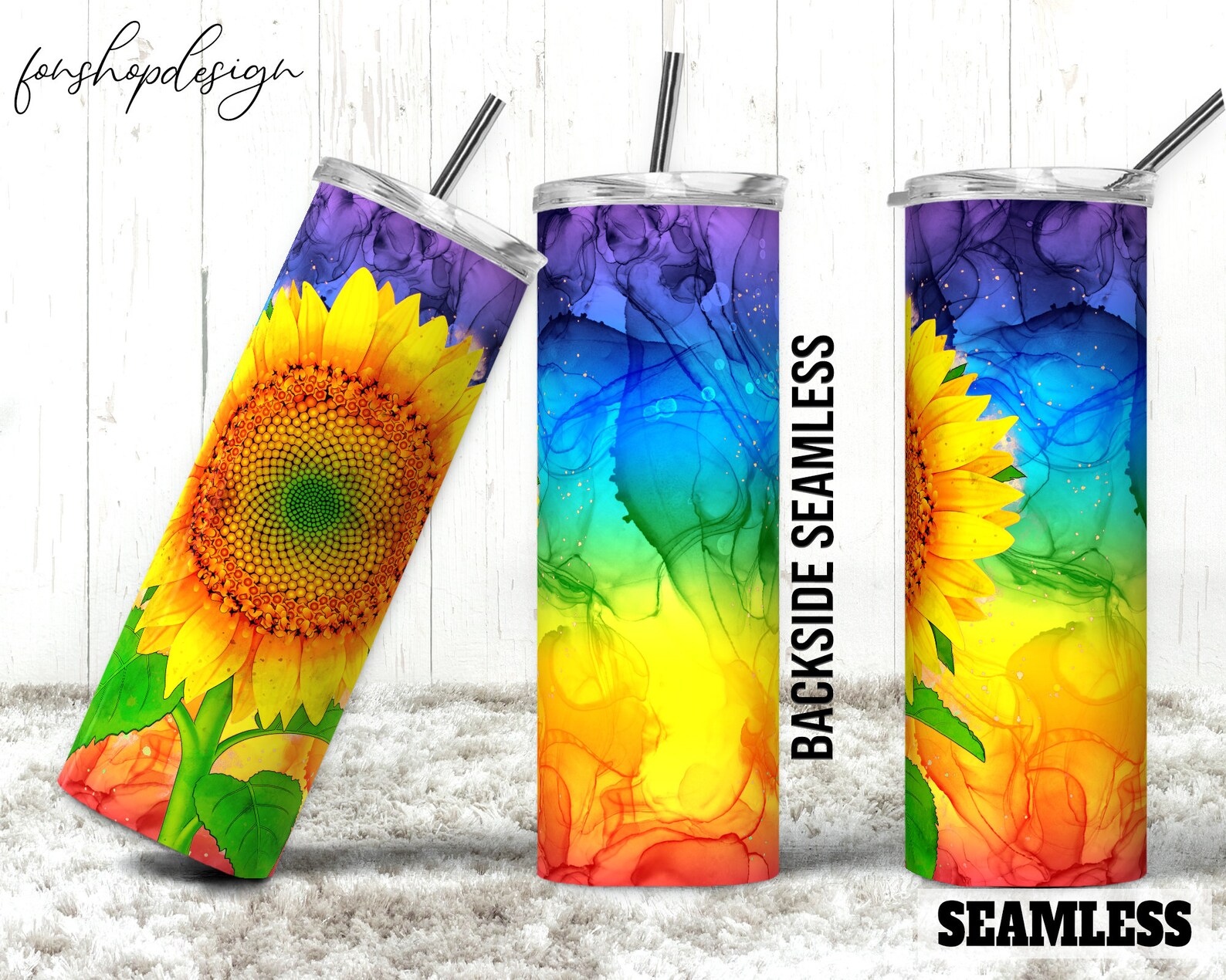 Alcohol Ink Rainbow Sunflower Seamless 20oz Skinny Tapered & - Etsy