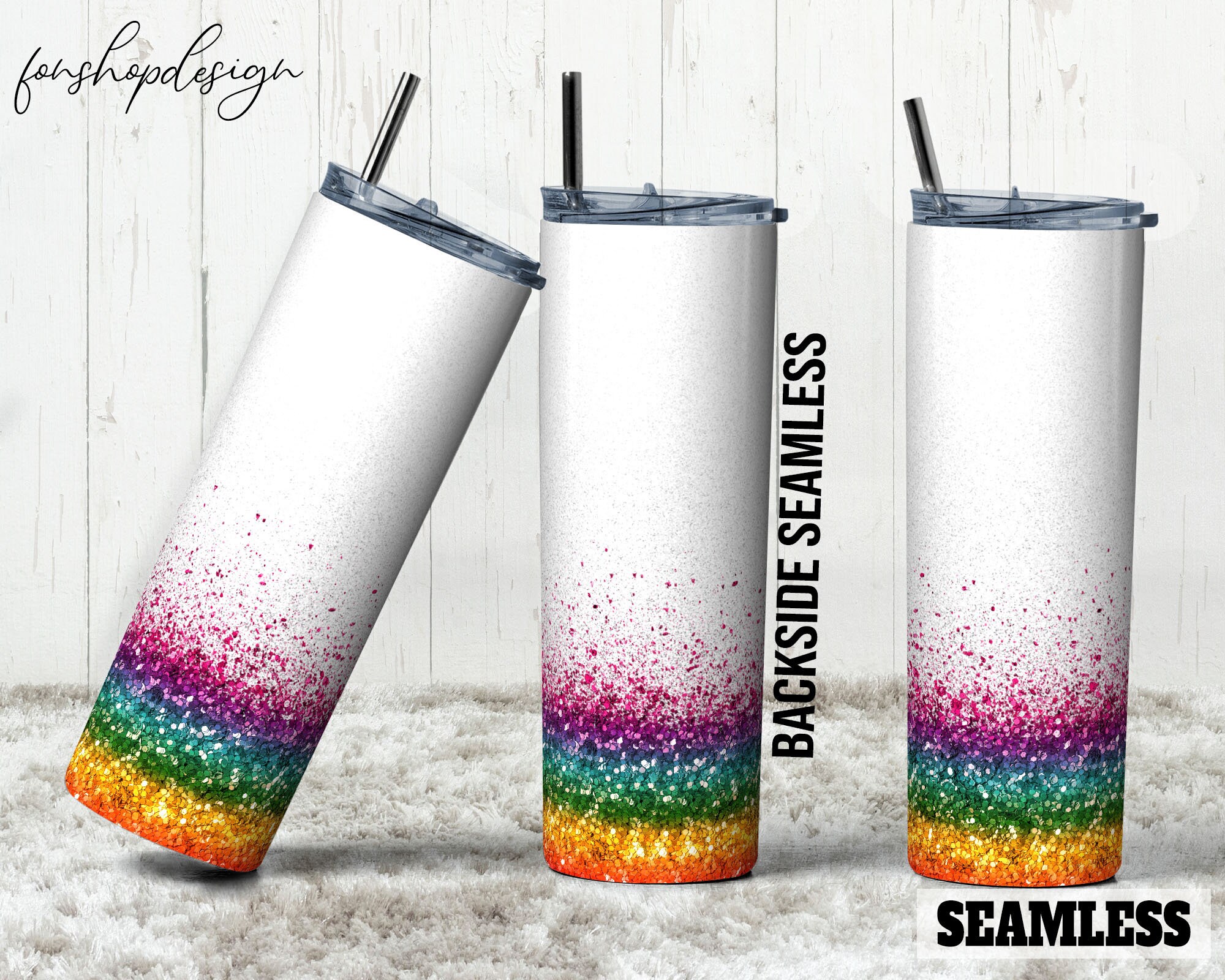 Glitter Confetti Rainbow Seamless 20oz Skinny Tapered & | Etsy