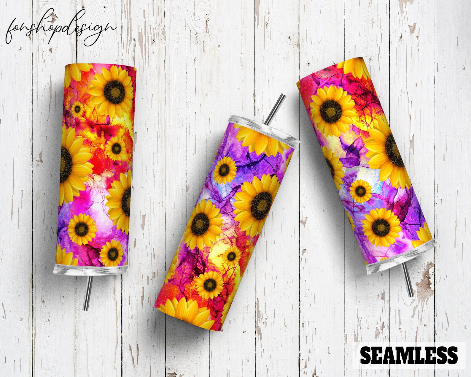 Rainbow Sunflower Alcohol Ink Seamless 20oz Skinny Tapered & - Etsy