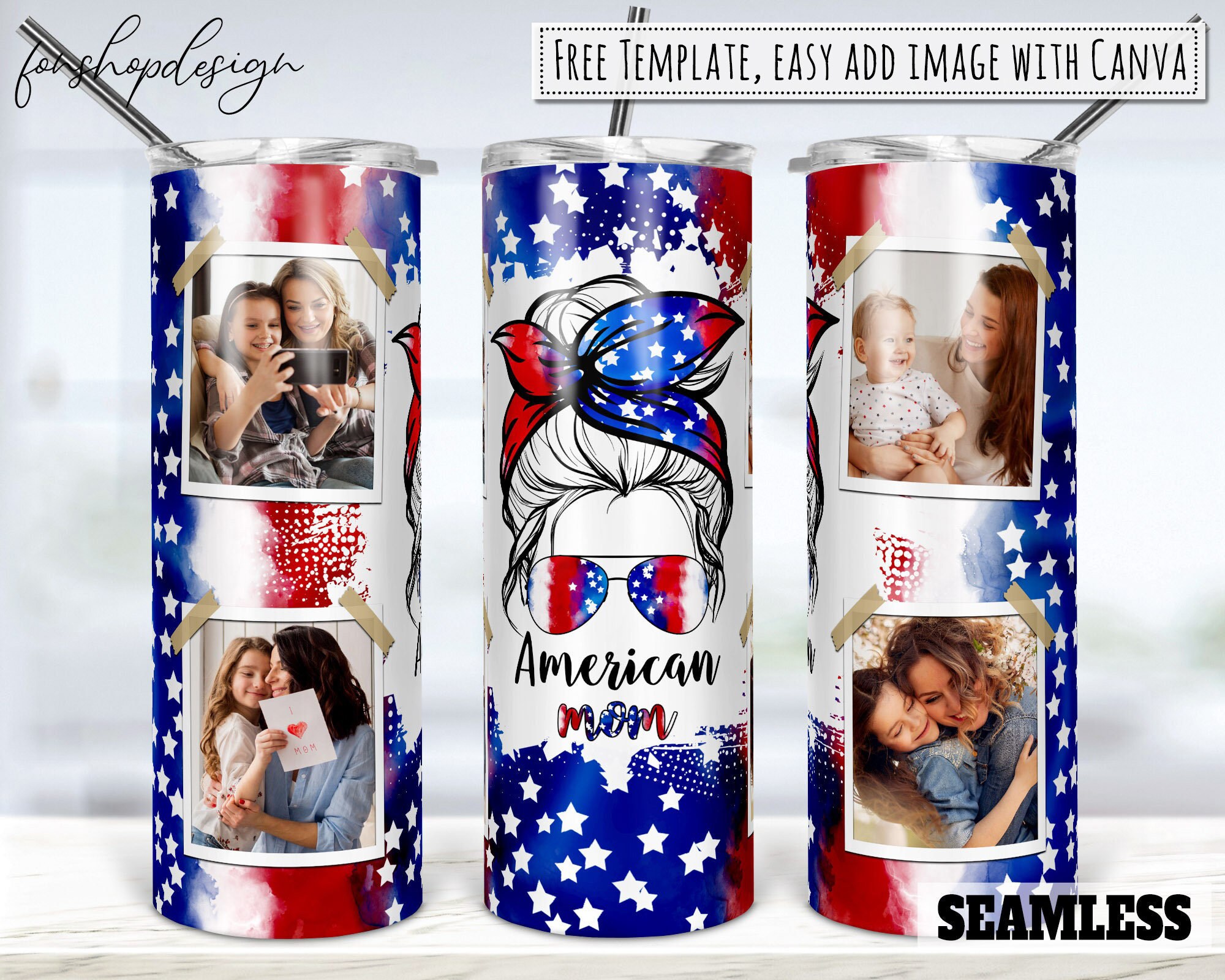 American Mom 4th of July Photo Frame 20oz Skinny Tapered & - Etsy