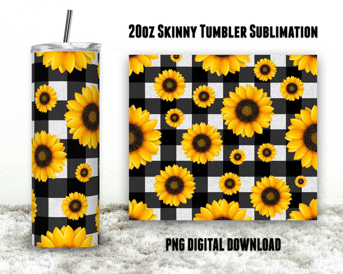 Buffalo Plaid Sunflower Seamless 20oz Skinny Tapered & - Etsy