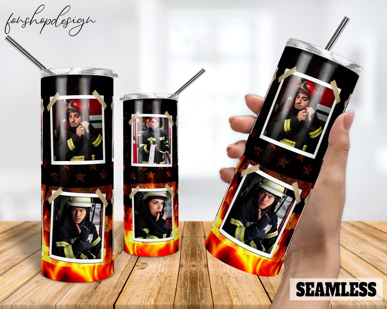 Firefighter Fireman Photo Frame 20oz Skinny Tapered & Straight - Etsy