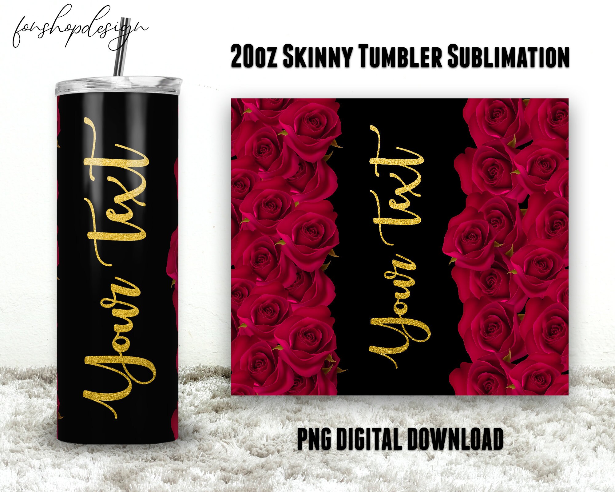 Red Roses Best Friend Seamless 20oz Skinny Tapered & Straight - Etsy