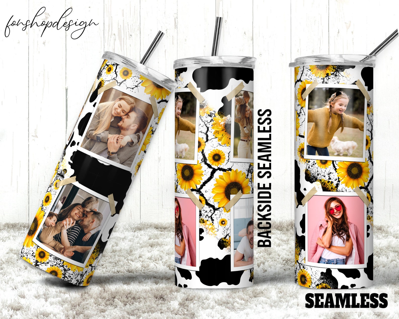 Cow Sunflowers Cowhide Photo Frame 20oz Skinny Tapered & - Etsy