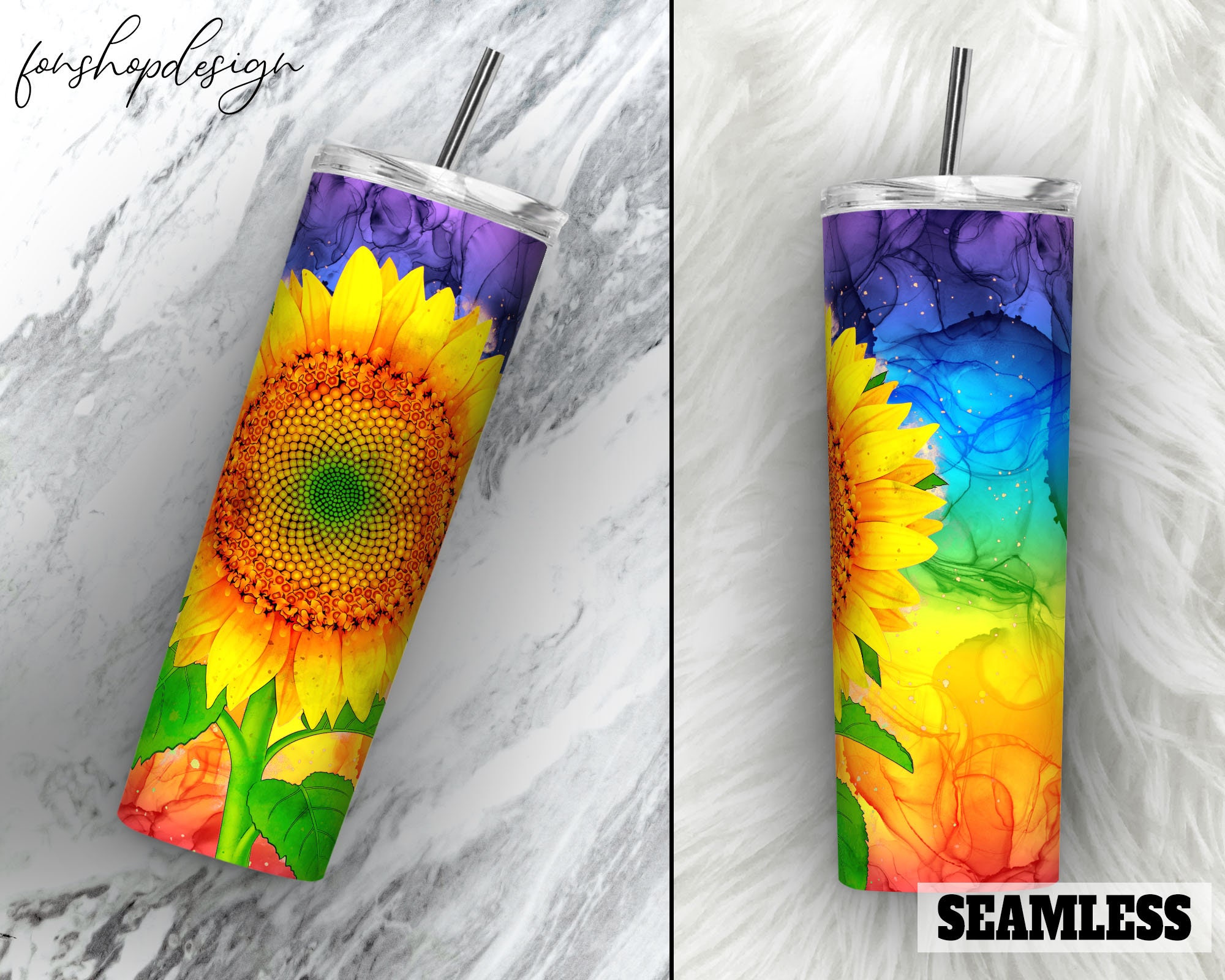 Alcohol Ink Rainbow Sunflower Seamless 20oz Skinny Tapered & - Etsy