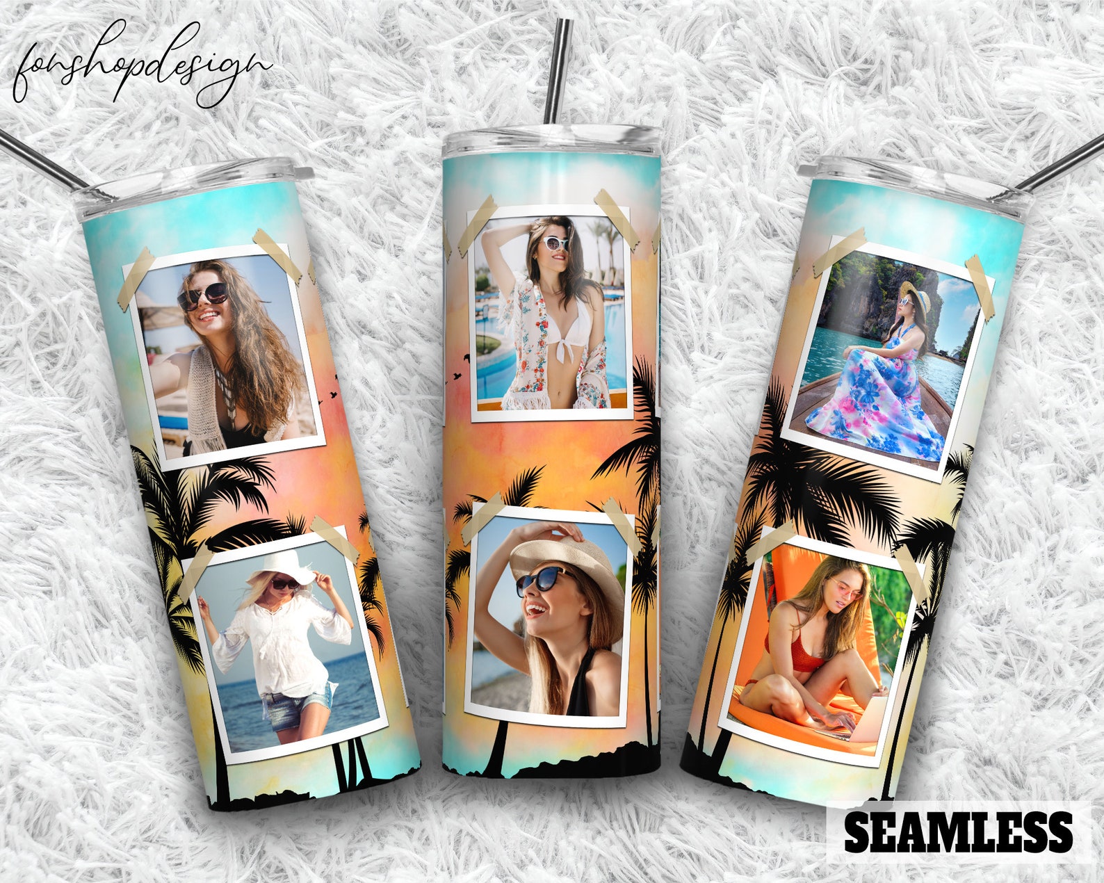 Beach Summer Palm Photo Frame 20oz Skinny Tapered & Straight - Etsy