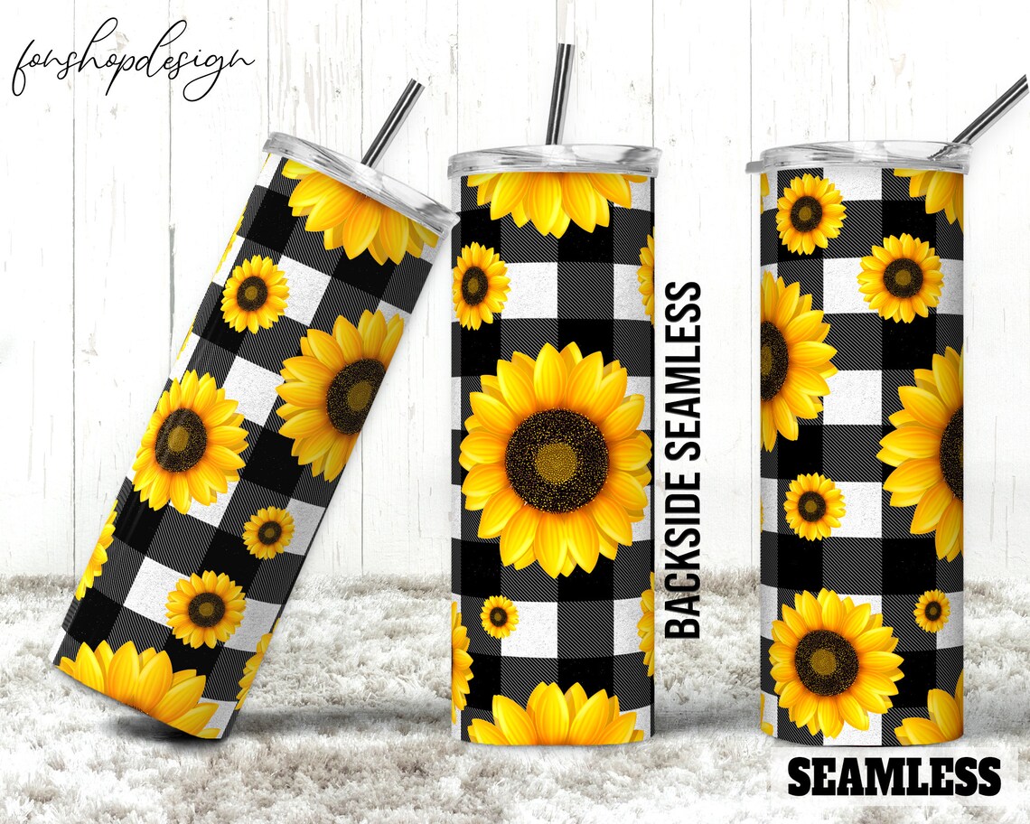 Buffalo Plaid Sunflower Seamless 20oz Skinny Tapered & - Etsy