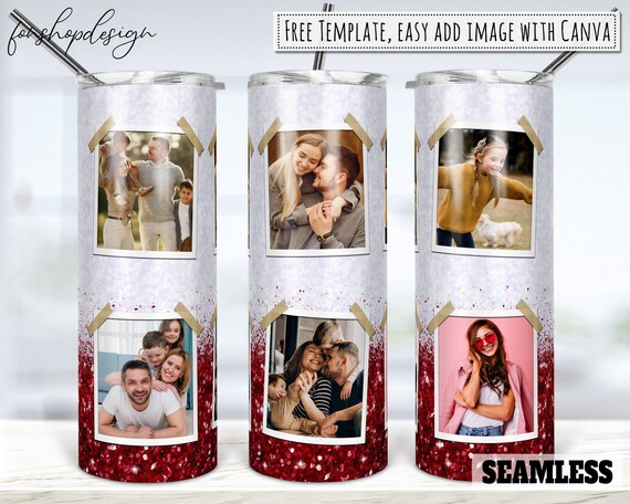 Red Faux Glitter Confetti Photo Frame 20oz Skinny Tapered & - Etsy